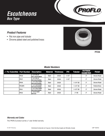 ProFlo FE42 2 in. Metal Deep Box Escutcheon Specification | Manualzz