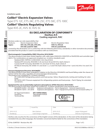 Danfoss ETS 25C Electric expansion valve, type 12C, 24C, 50C, 100 and ...