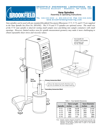 Brookfield Vane Spindles Instructions | Manualzz