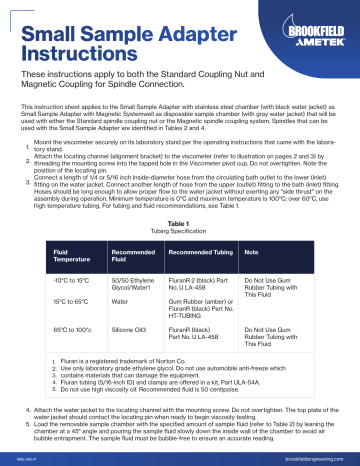 Brookfield Small Sample Adapter Operating instructions | Manualzz