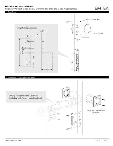 Emtek Pocket Door Tubular Lock Installation Instruction | Manualzz