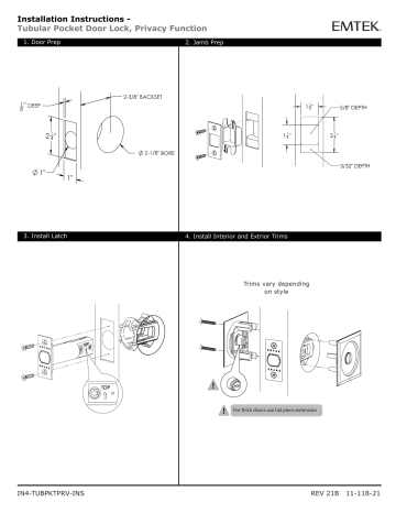Emtek Pocket Door Tubular Lock Installation Instruction | Manualzz