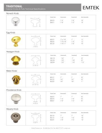 Emtek Traditional Cabinet Hardware Specifications | Manualzz