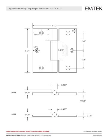 Emtek Square Barrel Hinges Specifications | Manualzz
