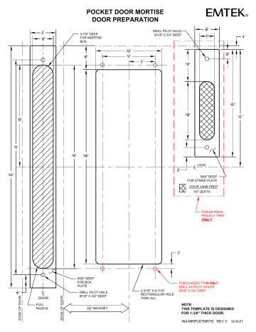 Emtek Classic & Modern Rectangular Pocket Door Mortise Lock Template ...