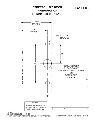 Emtek STRETTO 1.5X5 DOOR PREPARATION DUMMY Template | Manualzz