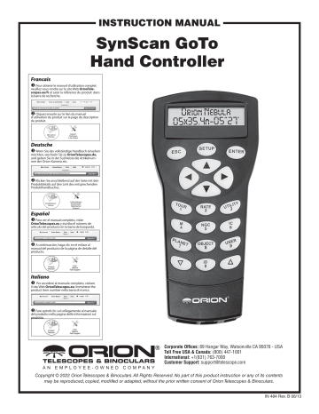 Orion 07942 SynScan V5 Computerized GoTo Hand Controller Instruction ...