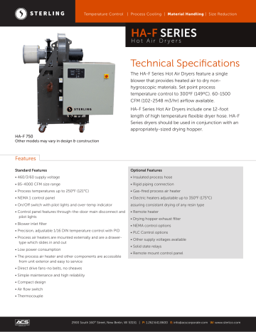 Sterling HA-F Series Technical Specifications | Manualzz