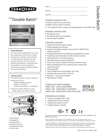 Turbochef Double Batch Specification Sheet | Manualzz