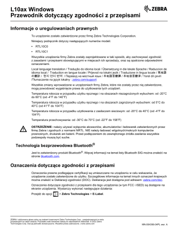 Zebra L10ax Manuel du propriétaire | Manualzz