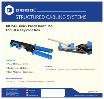 Digisol DIGISOL Quick Punch Down Tool Datasheet | Manualzz