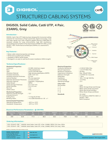 Digisol Channel SCS Solid Cable Datasheet | Manualzz