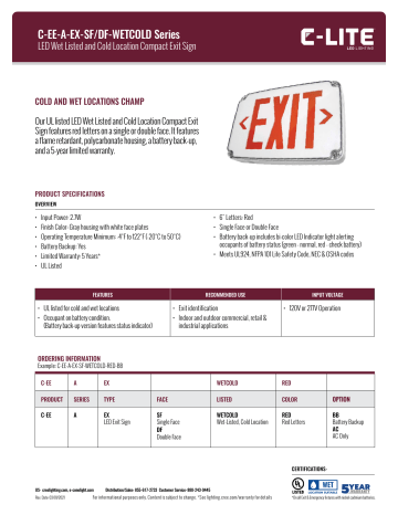 C-Lite LED Wet Listed and Cold Location Compact Exit Sign Spec Sheet ...