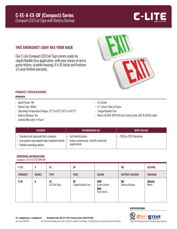 C-Lite Compact LED Exit Sign Spec Sheet | Manualzz