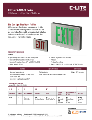 C-Lite LED Aluminum Exit Sign Spec Sheet | Manualzz