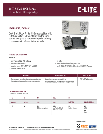 C-Lite LED Low-Profile LED Emergency Light Spec Sheet | Manualzz