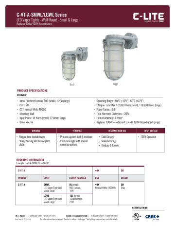 C-Lite C-VT-A-SMWL_LGWL Series Vapor Tight Spec Sheet | Manualzz