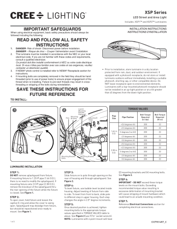 Cree Lighting XSP1 Installation Guide | Manualzz