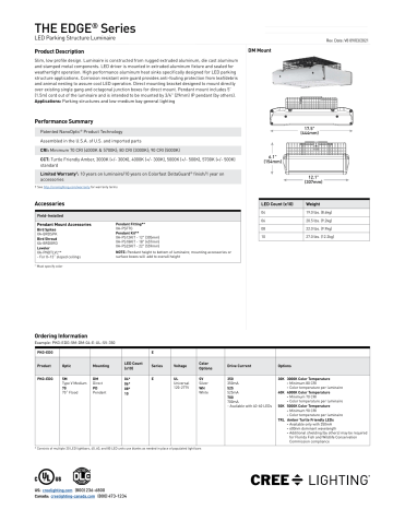 Cree Lighting THE EDGE Series Parking Structure Spec Sheet | Manualzz