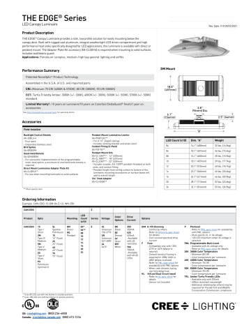 CREE LIGHTING THE EDGE Series Canopy Specification | Manualzz