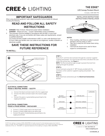 Cree Lighting THE EDGE Series Canopy Installation Guide | Manualzz