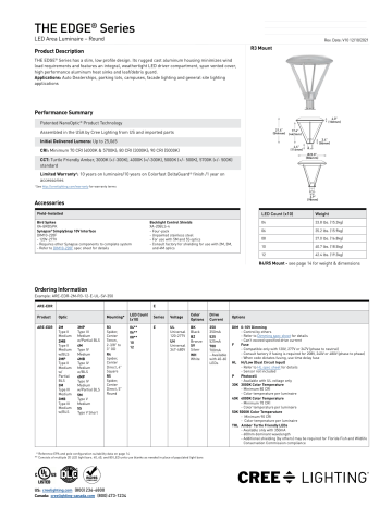 Cree Lighting THE EDGE Series Area Round Post-Top Spec Sheet | Manualzz