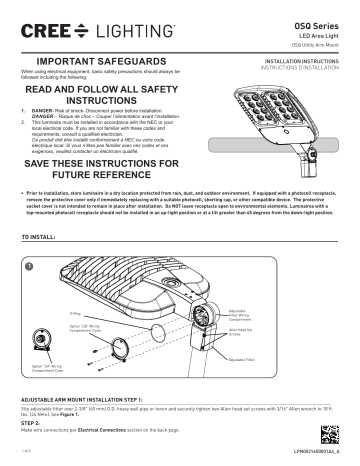 Cree Lighting OSQ Series Flood Utility Installation Guide | Manualzz