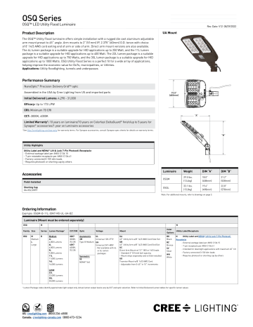 Cree Lighting OSQ Series Flood Utility Spec Sheet | Manualzz