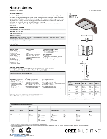 Cree Lighting Noctura Series LED Area Luminaire Spec Sheet | Manualzz