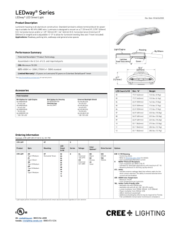 Cree Lighting LEDway Series Spec Sheet | Manualzz