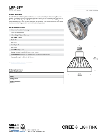 Cree Lighting LRP-38 LED Lamp Spec Sheet | Manualzz