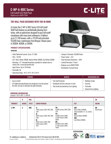 C-Lite C-WP-A-RDC Series Version A Spec Sheet | Manualzz