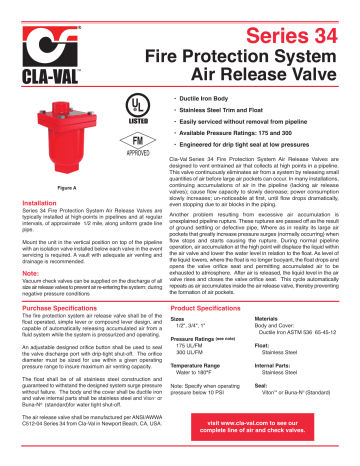 Cla-Val 34 Series Air Release Valve Data Sheet | Manualzz