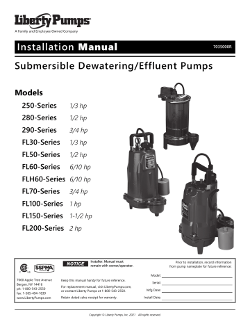 Liberty Pumps FL200 Installation Manual | Manualzz