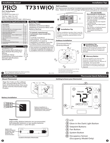 Pro1 T731W Installation Manual | Manualzz