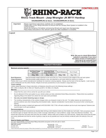 Rhino Rack RTC12JWMY11 RTC Tracks Instructions | Manualzz