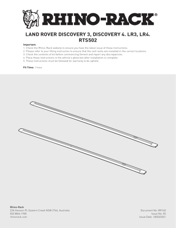 Rhino Rack RTS502 RTS Tracks Instructions | Manualzz