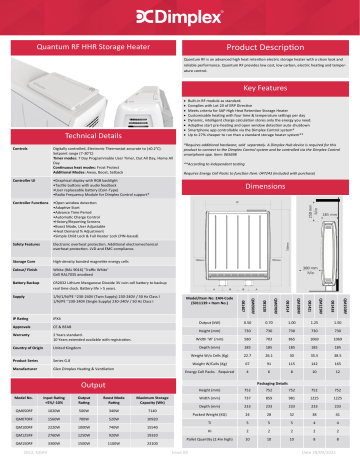 Dimplex QM070RF Quantum RF HHR Storage Heater Specification | Manualzz