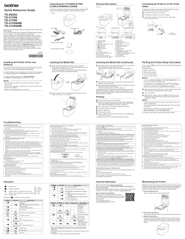 Brother TD-2020/2020A Label Printer Quick Reference Guide | Manualzz
