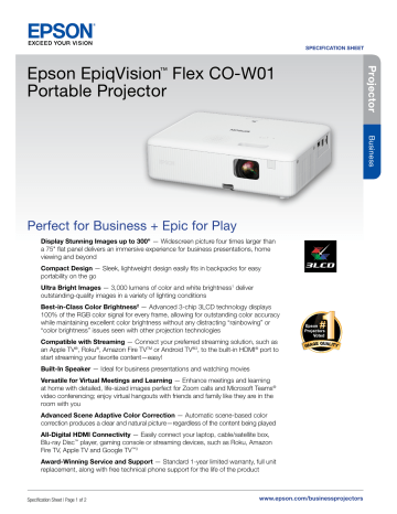 Epson EpiqVision Flex CO-W01 Projector Product sheet | Manualzz