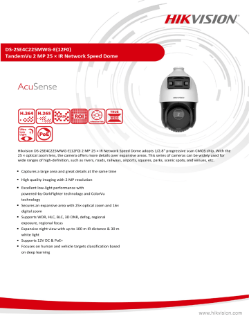 Hikvision DS-2SE4C225MWG-E/12(F0) PTZ Camera Data Sheet | Manualzz