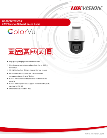 Hikvision DS-2DE2C200SCG-E PTZ Camera Data Sheet | Manualzz
