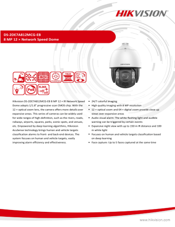 Hikvision DS-2DE7A812MCG-EB PTZ Camera Data Sheet | Manualzz