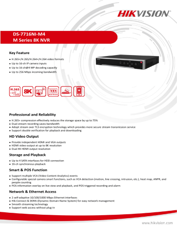 Hikvision DS-7716NI-M4 Network Video Recorder Data Sheet | Manualzz