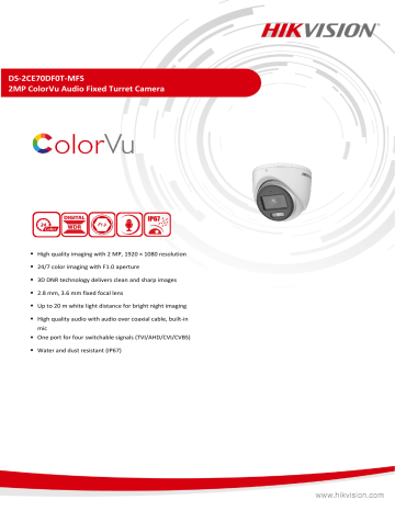Hikvision DS-2CE70DF0T-MFS Turbo HD Camera Data Sheet | Manualzz