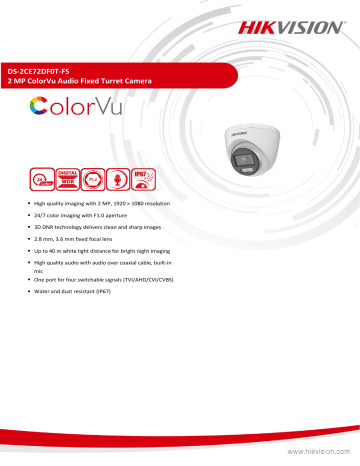 Hikvision DS-2CE72DF0T-FS Turbo HD Camera Data Sheet | Manualzz