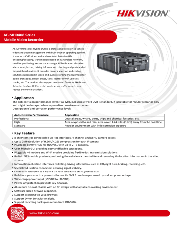 Hikvision AE-MH0408(RJ45) Mobile Video Recorder Data Sheet | Manualzz