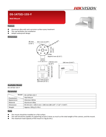 Hikvision DS-1473ZJ-155-Y CCTV Accessory Data Sheet | Manualzz
