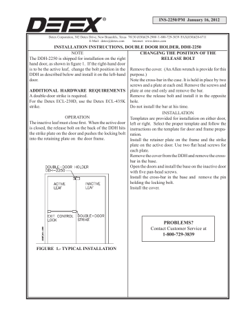 Detex DDH-2250 Double Door Holder Installation Instructions | Manualzz