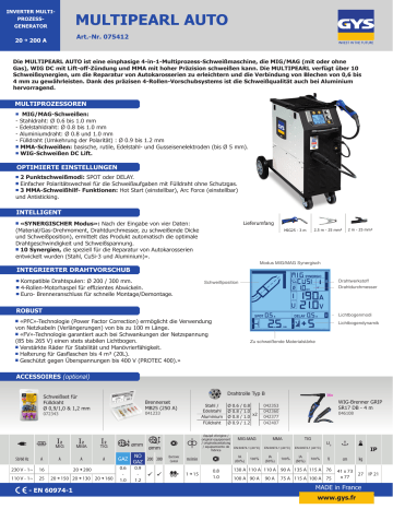 GYS MULTIPEARL AUTO Datenblatt | Manualzz
